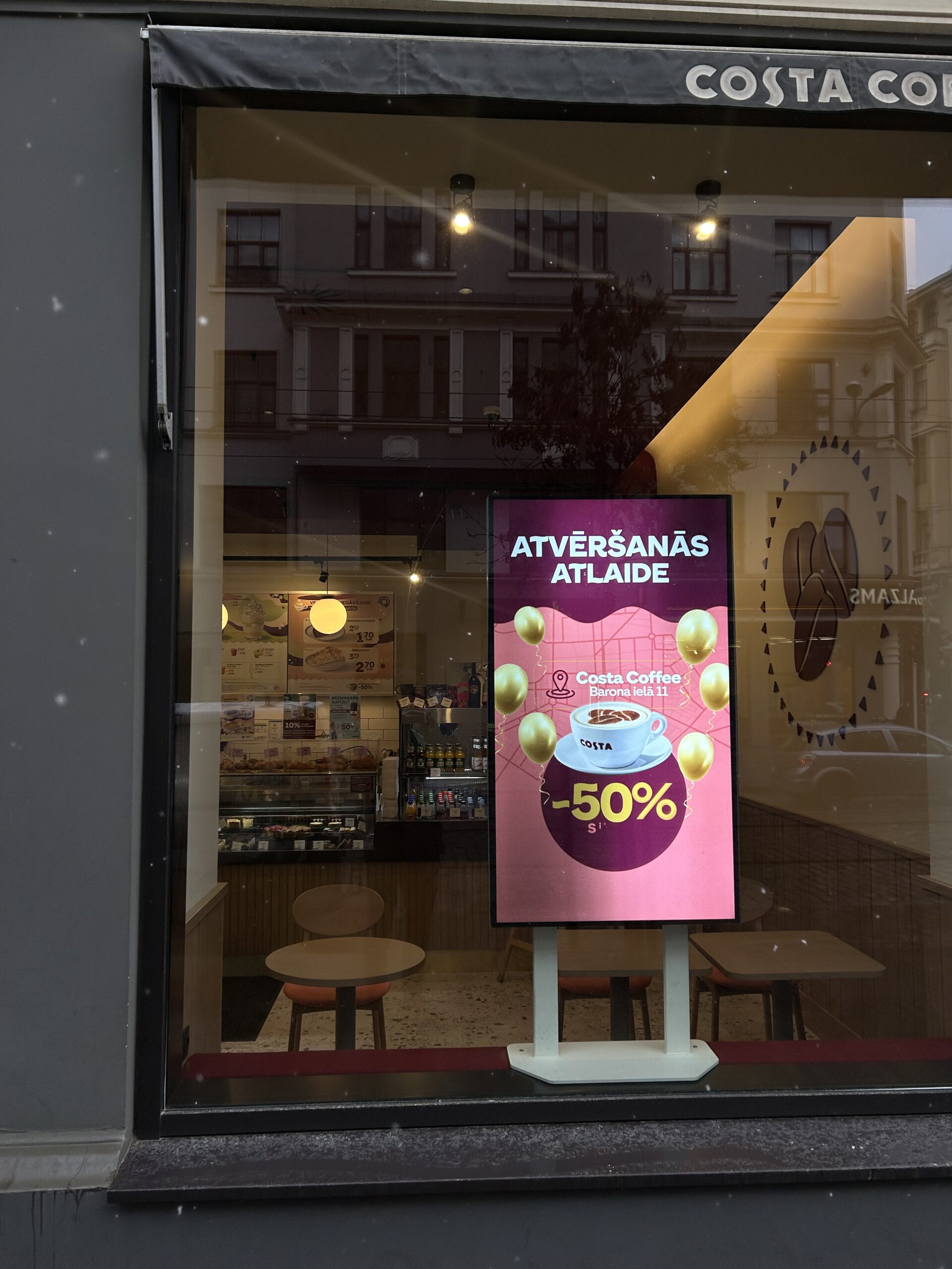Storefront screen at Costa Coffee - displeji.lv